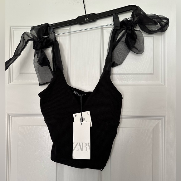 Zara | Tops | Bnwt Zara Ribbed Tank Top With Mesh Strings To Tie At ...